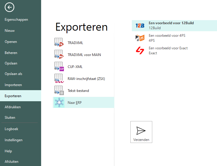 Lint Bestand > Exporteren > Naar ERP > Naar ERP verzenden in Ibis ...